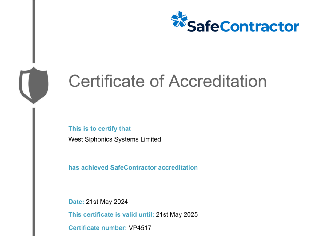 CHAS Certificate of Accreditation - West Siphonics Systems Ltd
